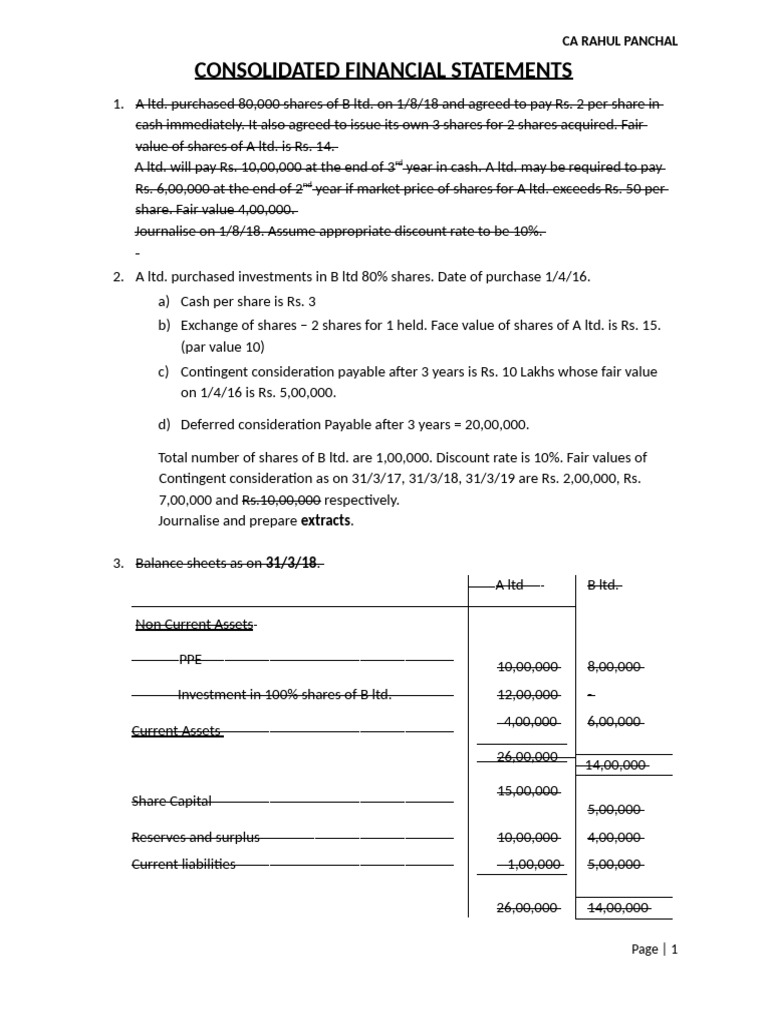 CFS Consolidated Financial Statements | PDF | Balance Sheet | Equity ...