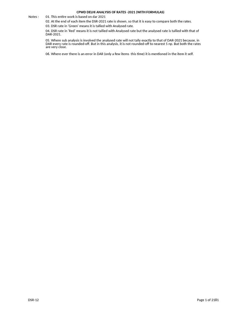 CPWD Delhi DSR-2021 Rate Analysis | PDF | Lime (Material) | Cement