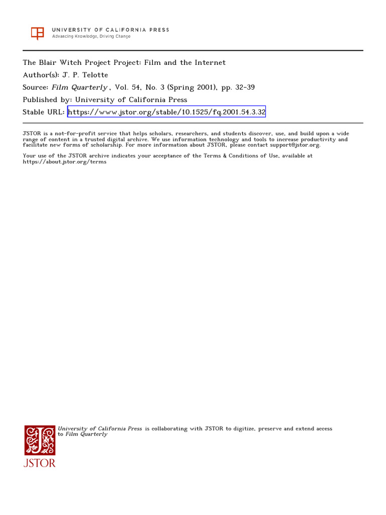 Telotte BlairWitchProject 2001 | PDF | Advertising