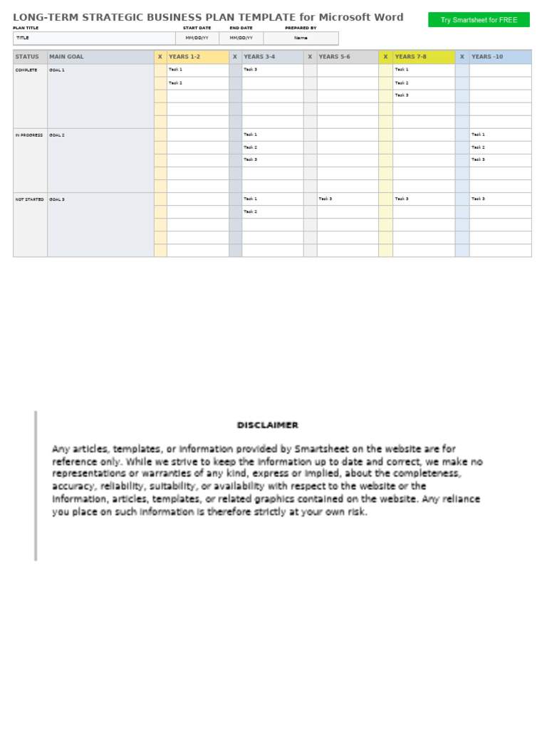 IC Long Term Strategic Business Plan Template For Microsoft Word WORD | PDF