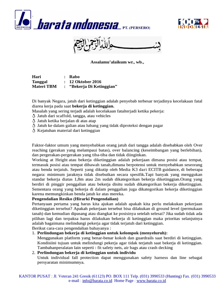 Materi TBM: Bekerja di Ketinggian | PDF