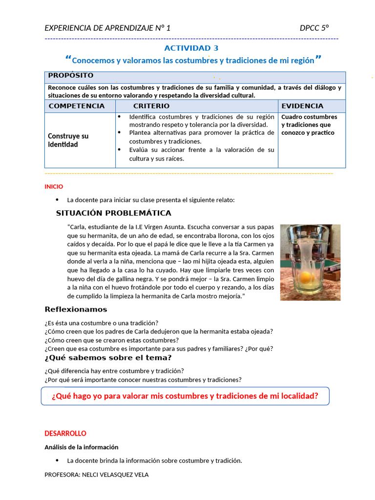 Act. 3 Experiencia 1 DPCC 5° | PDF | Tradiciones