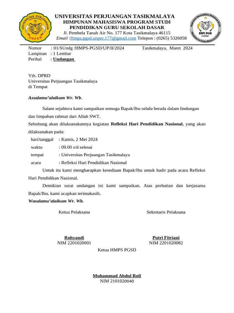 Surat Undangan Acara Seminar DPRD | PDF