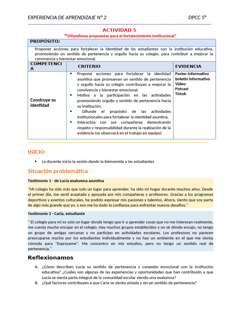 Act. 5 Experiencia 2 DPCC 5° | PDF | Escuelas | Diseño gráfico