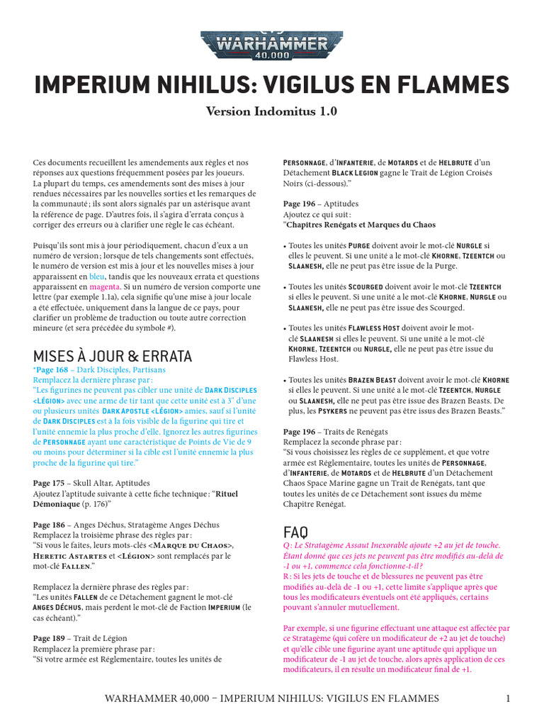 Vigilus en Flammes : Règles et Errata | PDF