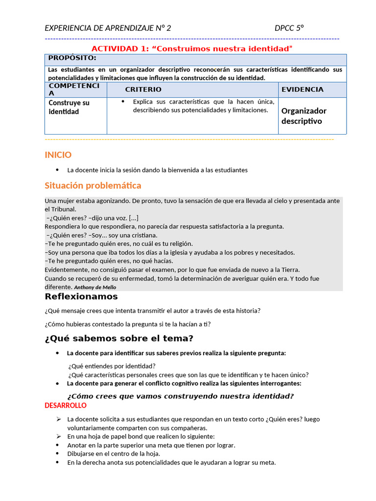 ACT. 1 EXPERIENCIA 2 DPCC 5° | PDF | Socialización | Ciencia cognitiva