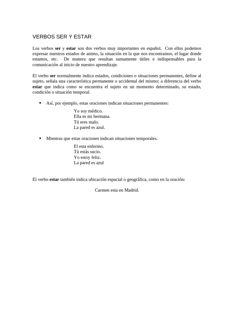 Course Language - Spanish - Verbo Ser y Estar - 001 | PDF