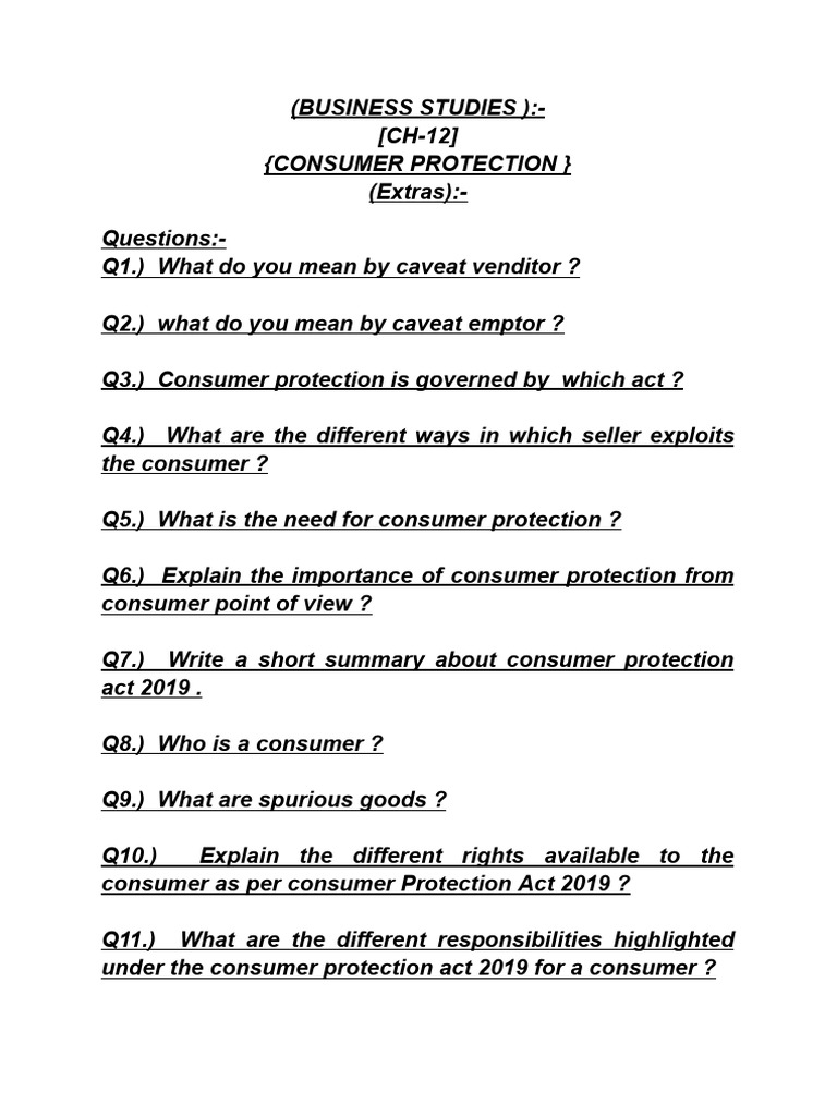 Chapter 12- Consumer Protection Ncert Base Complete Important Questions | PDF | Damages ...