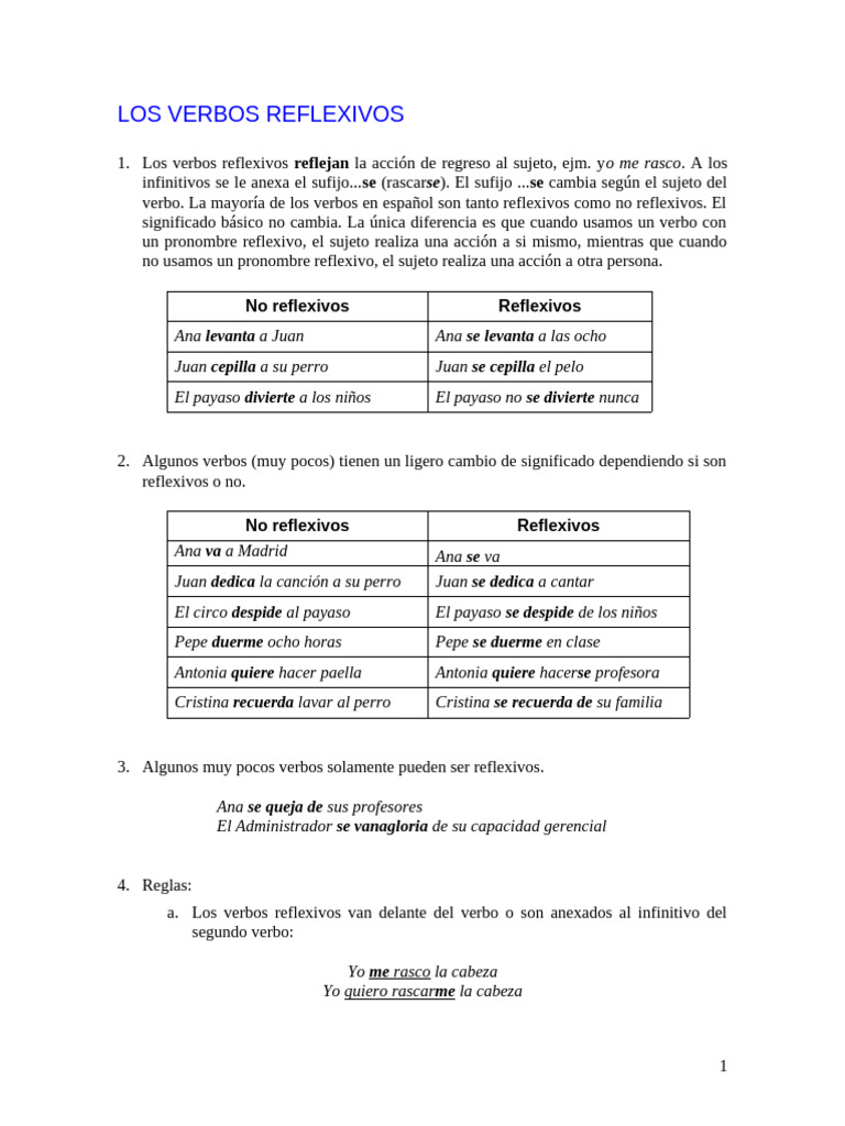 Course Language - Spanish - Verbos Reflexivos | PDF | Verbo | Gramática