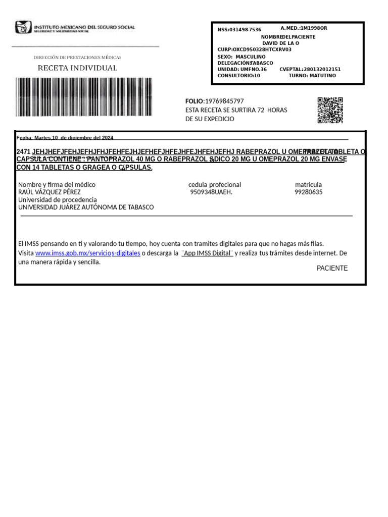 Receta Del Imss | PDF