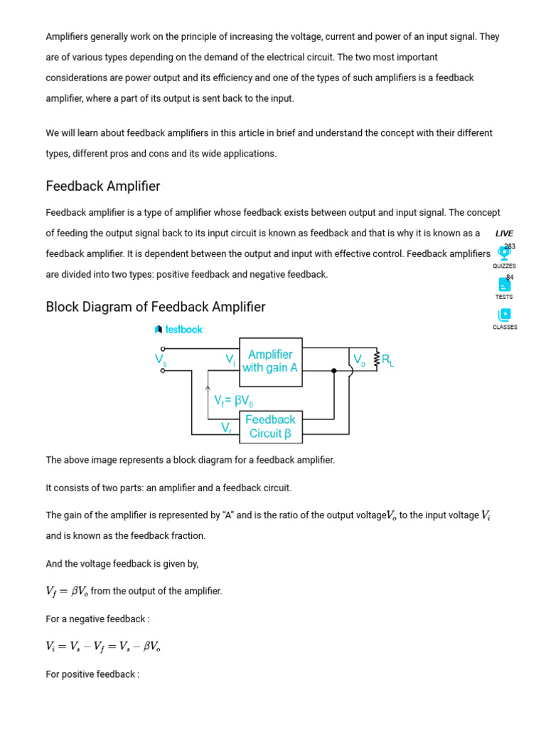 Feedback Amplifier_ concept, types and different applications_ | PDF | Amplifier | Feedback