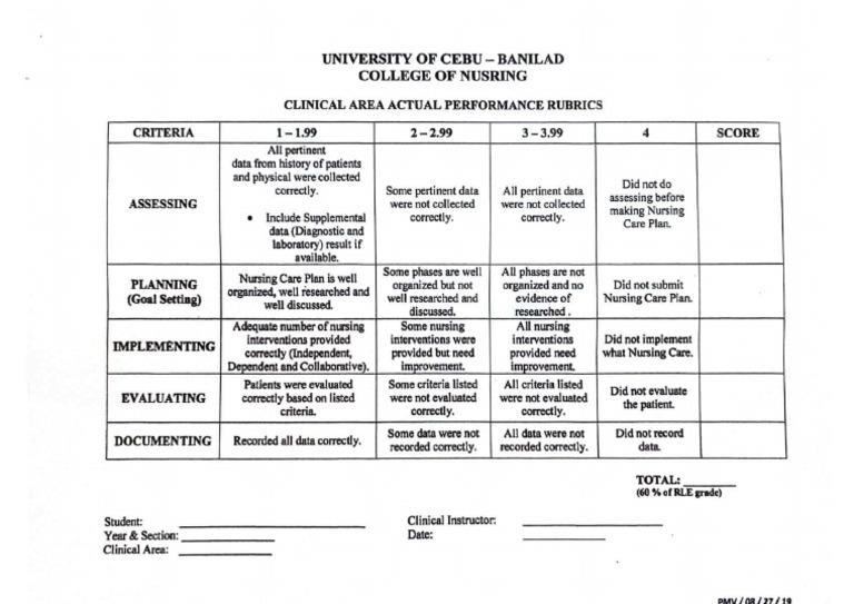 Clinical Area Rubrics | PDF