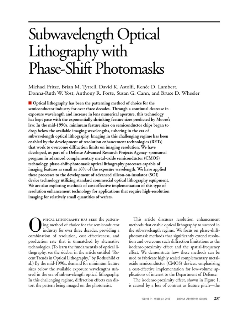 Subwavelength Optical Lithography With Phase-Shift Photomasks | PDF ...