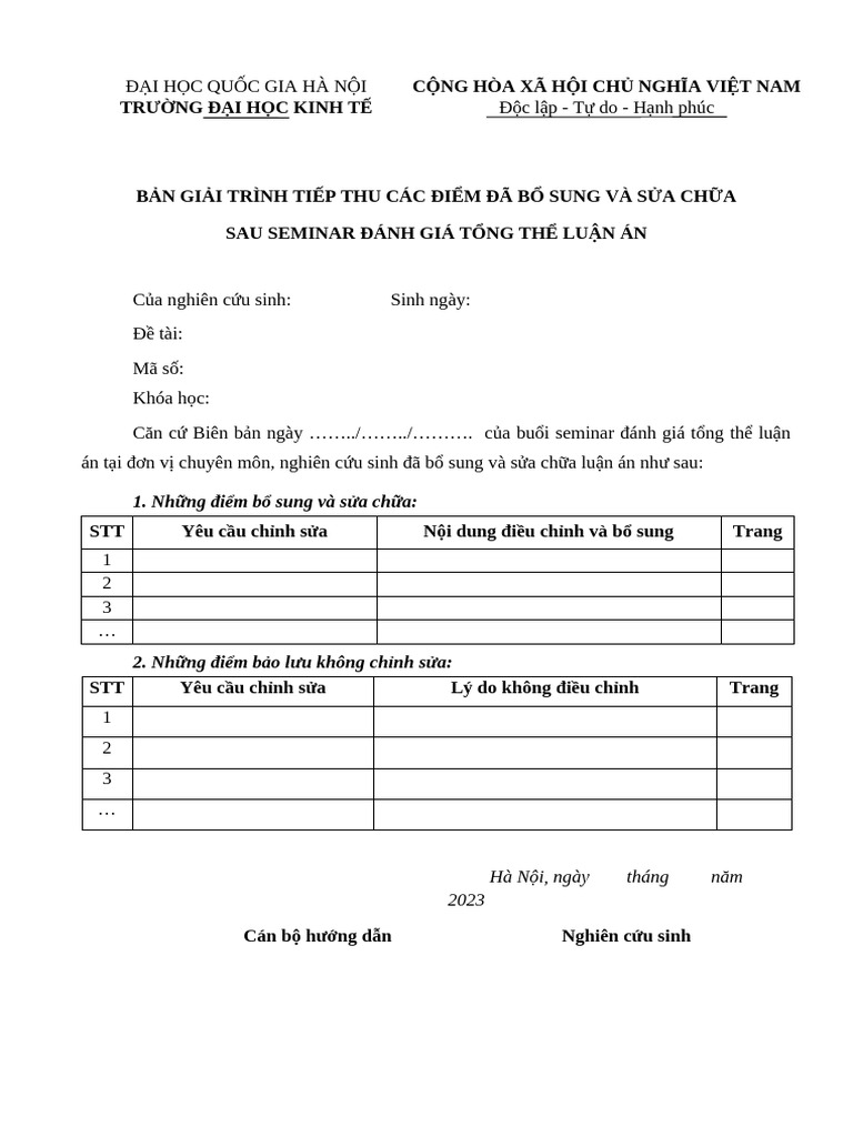 Ban Giai Trinh Chinh Sua Sau Buoi Seminar Mau | PDF