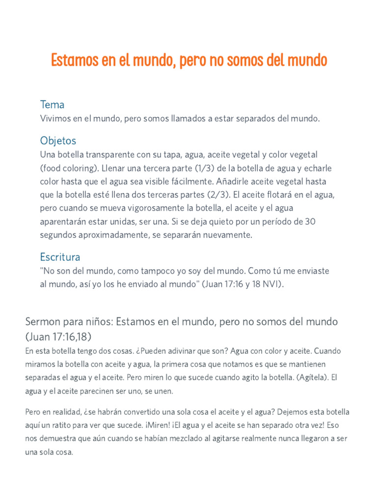 Estamos en El Mundo, Pero No Somos Del Mundo Sermon Par... | PDF
