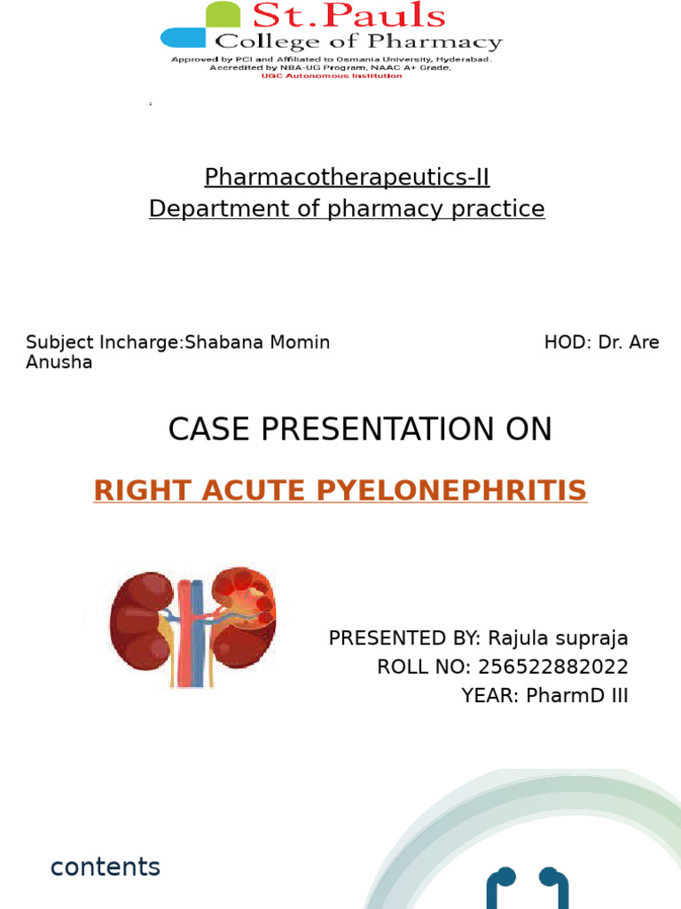 Case Study: Right Acute Pyelonephritis | PDF | Urinary Tract Infection ...