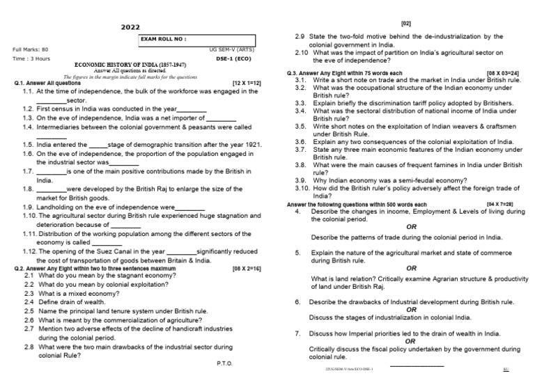 Eco-Dse-1-Economy History of India | PDF | British Raj | Economy Of India