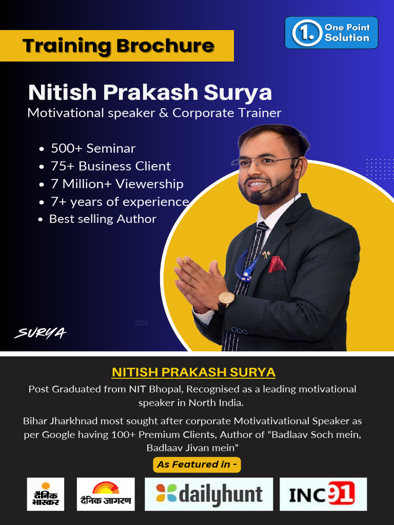 Nitish Prakash Surya Motivational Speaker profile 24-25 | PDF | Entrepreneurship | Marketing