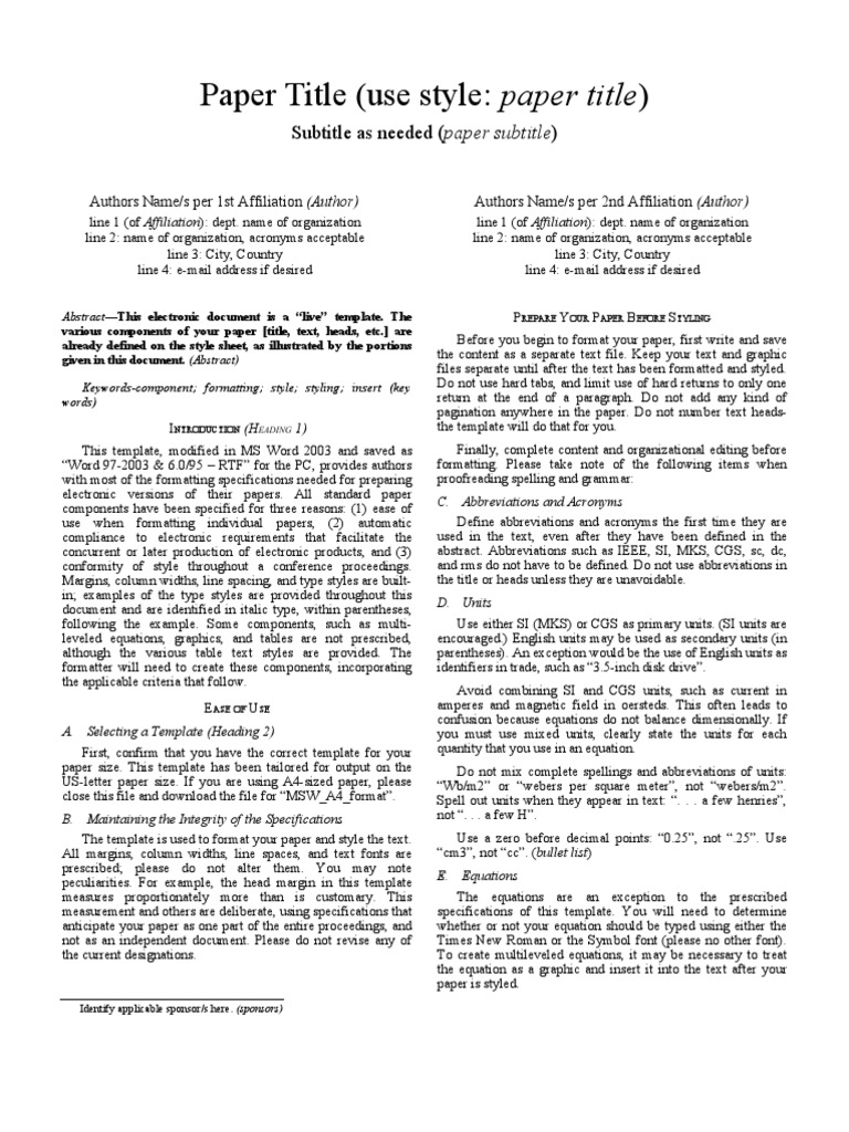 Paper Preparation Template | PDF | Bracket | International System Of Units