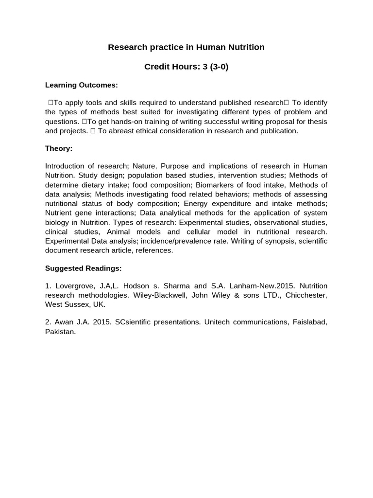 Human Nutrition Research Methods | PDF