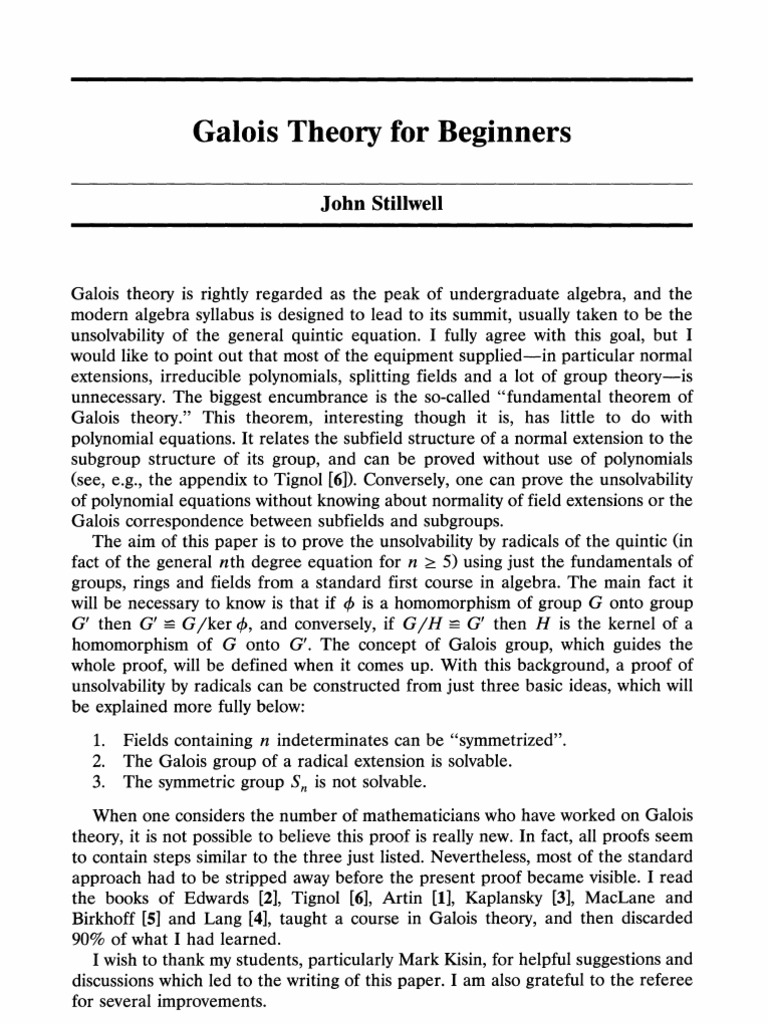 Galois Theory For Beginners | PDF | Field (Mathematics) | Polynomial