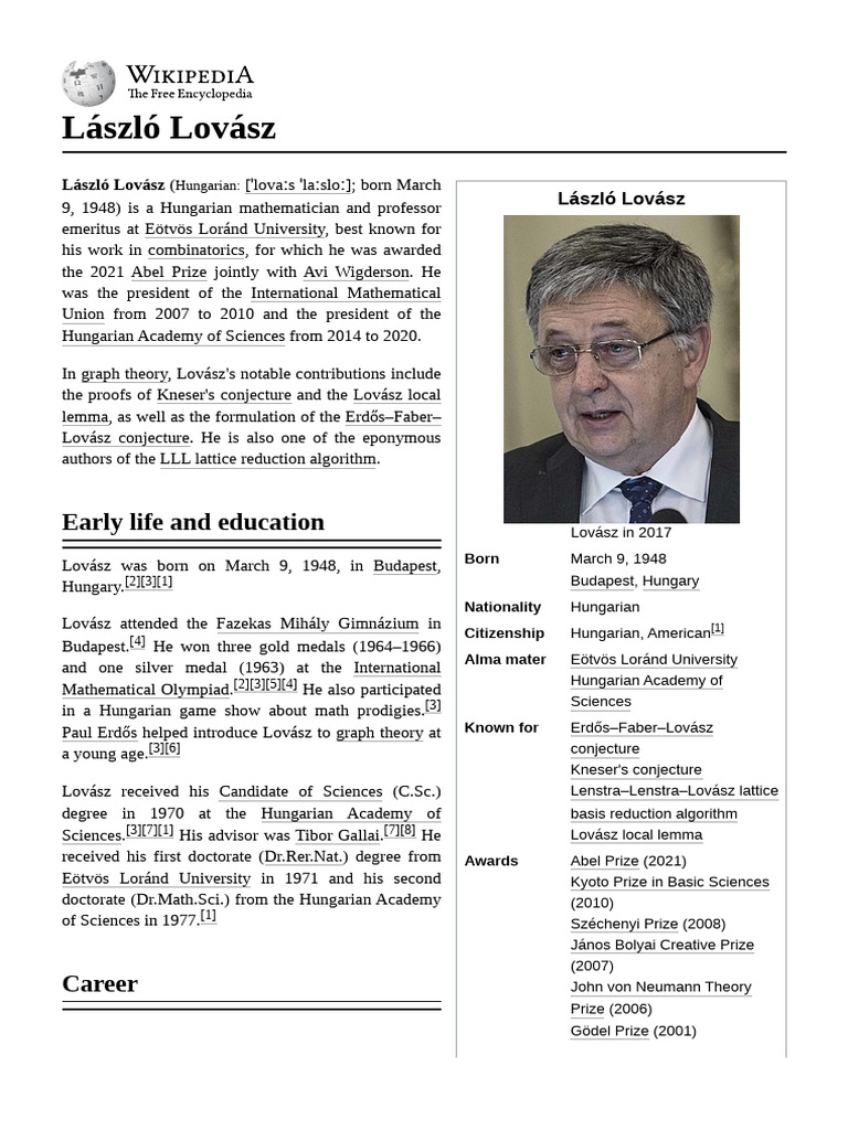 László_Lovász | PDF | Mathematics | Discrete Mathematics