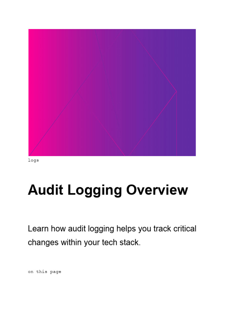 Audit Logging Overview by Ben Cumber | PDF | Audit | Computing