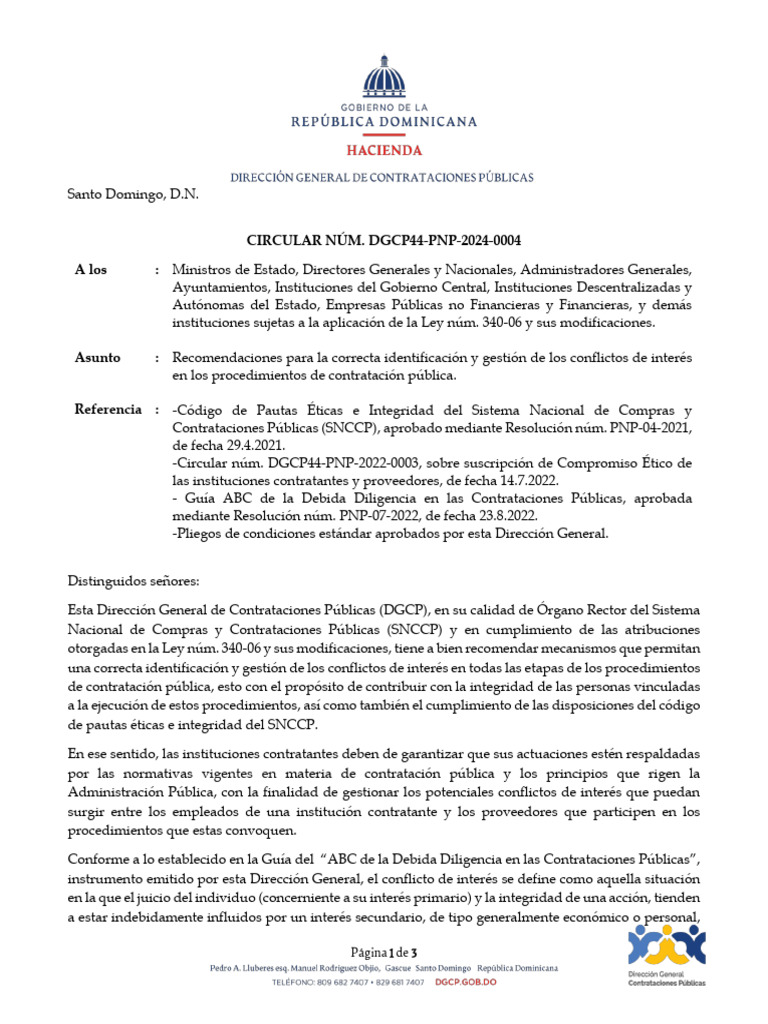 Circular Núm. DGCP44-PNP-2024-0004 | PDF | Institución | Responsabilidad