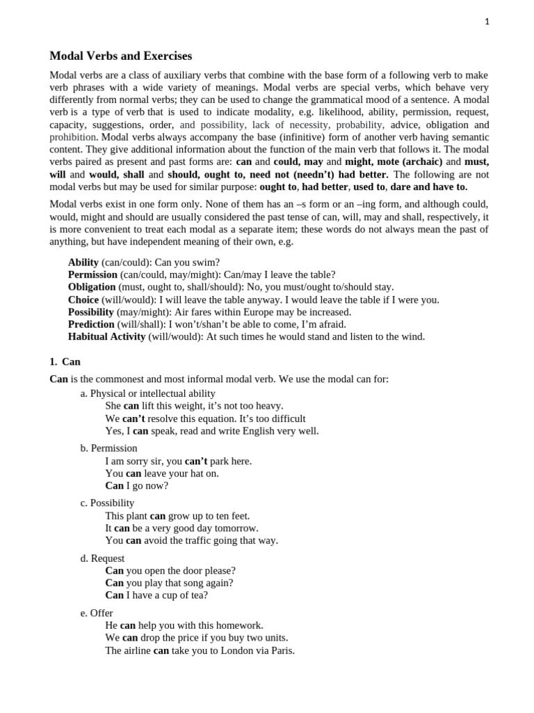 Course Language - English - Modal Verbs | PDF | Verb | Morphology