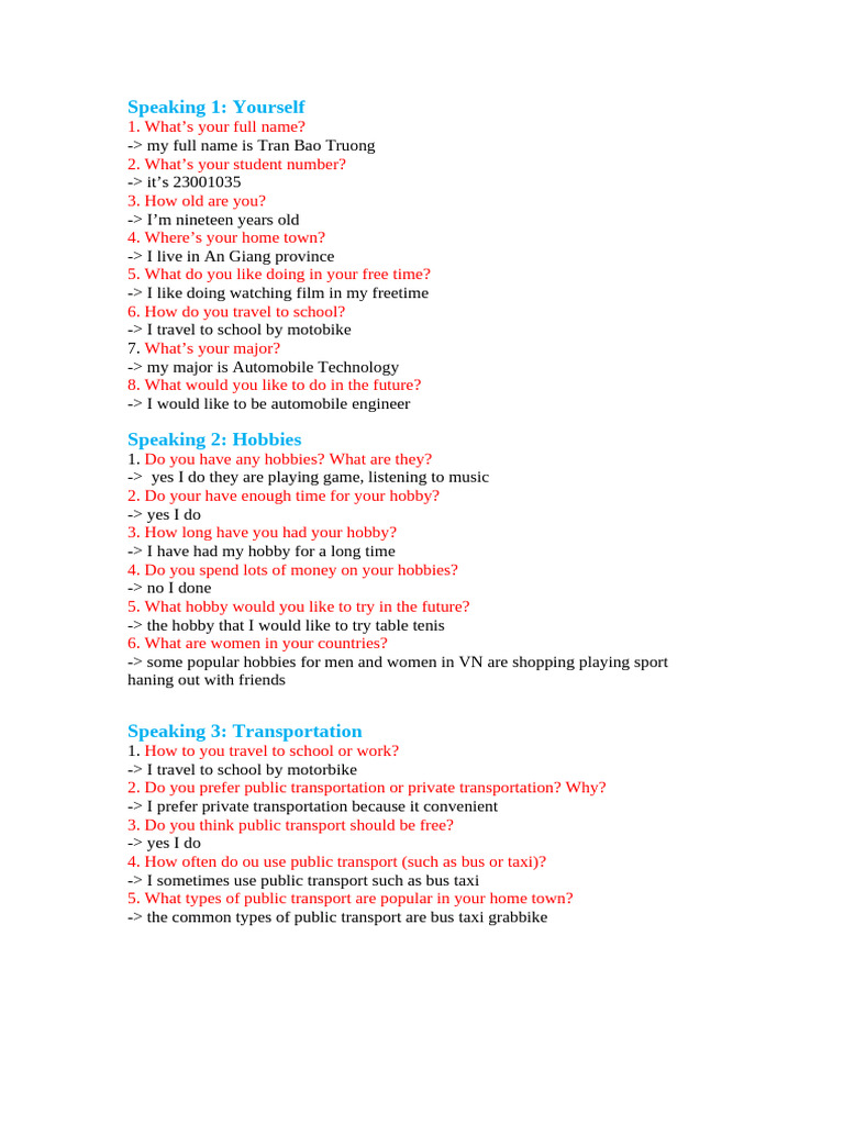 Speaking English A1 | PDF | Transport | Motor Vehicle