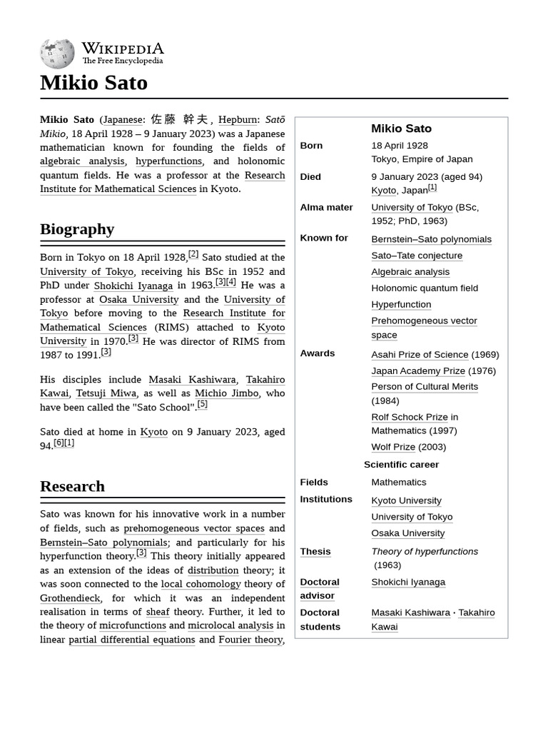 Mikio_Sato | PDF | Geometry | Mathematical Objects