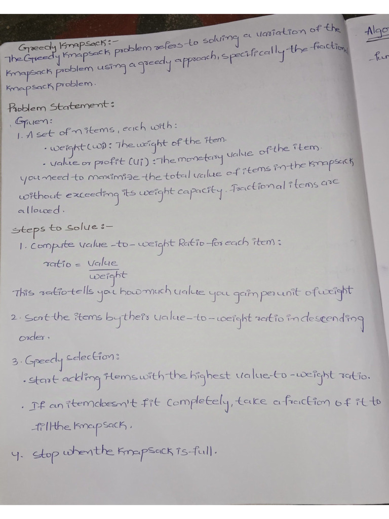 DAA Greedy Knapsack | PDF