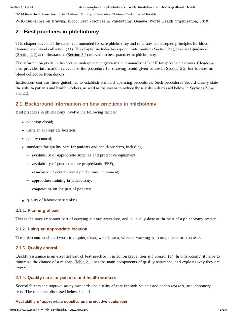 Best Practices in Phlebotomy - WHO Guidelines On Drawing Blood - NCBI ...