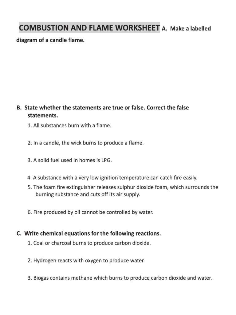 Worksheet Combustion | PDF
