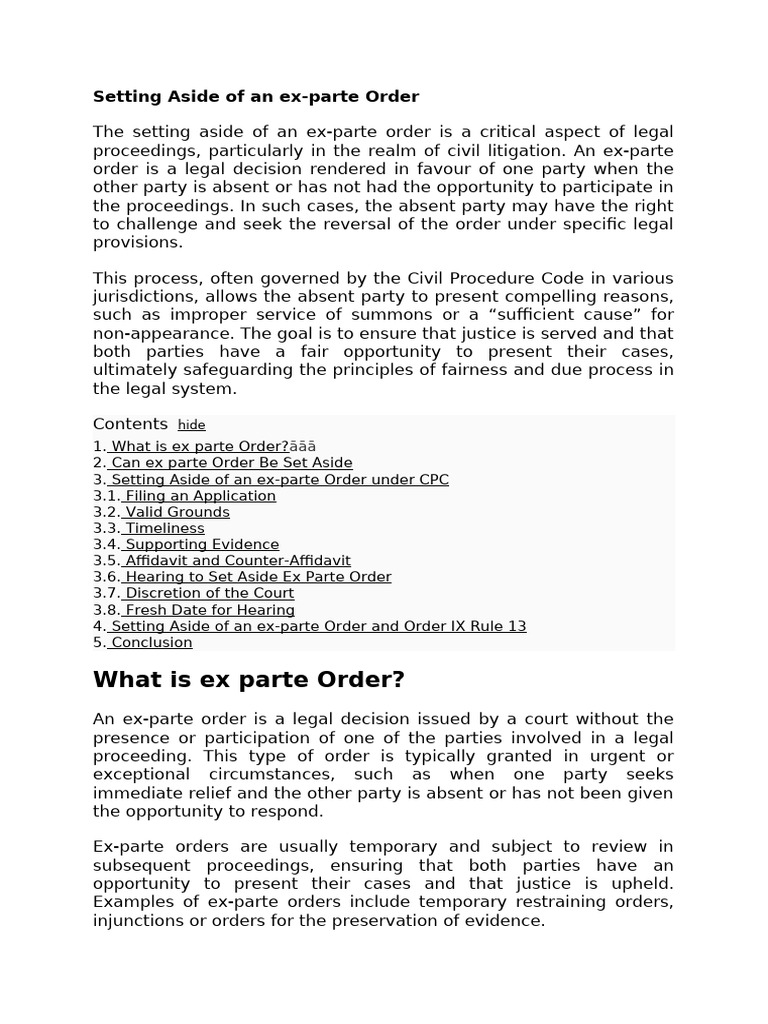 Article Setting Aside of An Ex | PDF | Ex Parte | Lawsuit