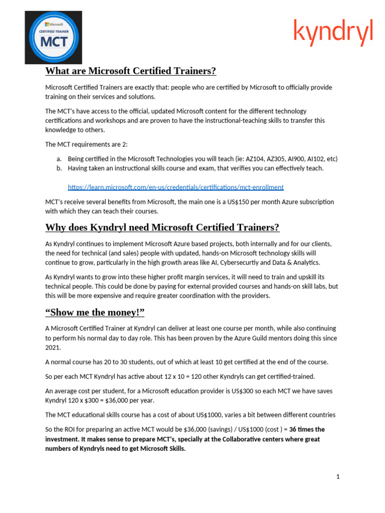 What Are MCTs - Why Should Kyndryl Fund Them v1 11-11-2024 | PDF | Microsoft