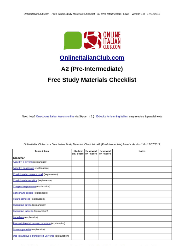 Checklist A2 Version 1.0 | PDF