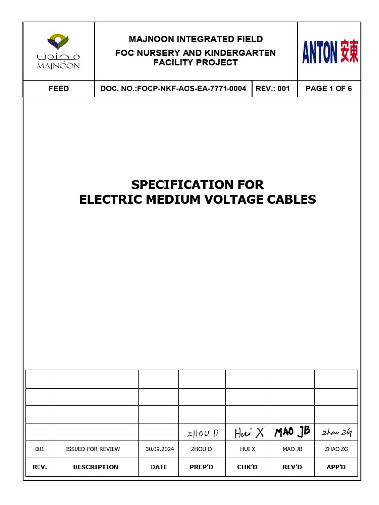 Ea - Focp-Nkf-Aos-Ea-7771-0004 - 001 Specification For Electric Medium Voltage Cables | PDF ...