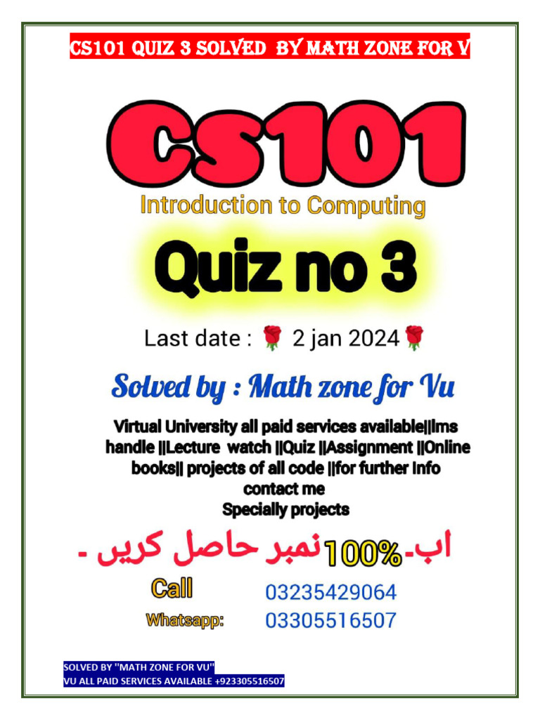 CS101 Quiz 3 by Math Zone For Vu | PDF | Computer Engineering | Programming Paradigms