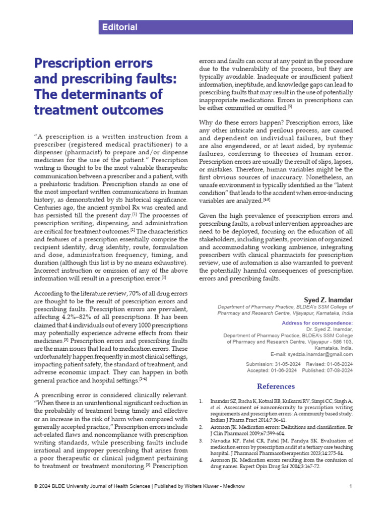 Prescription Errors and Treatment Outcomes | PDF | Medical Prescription ...