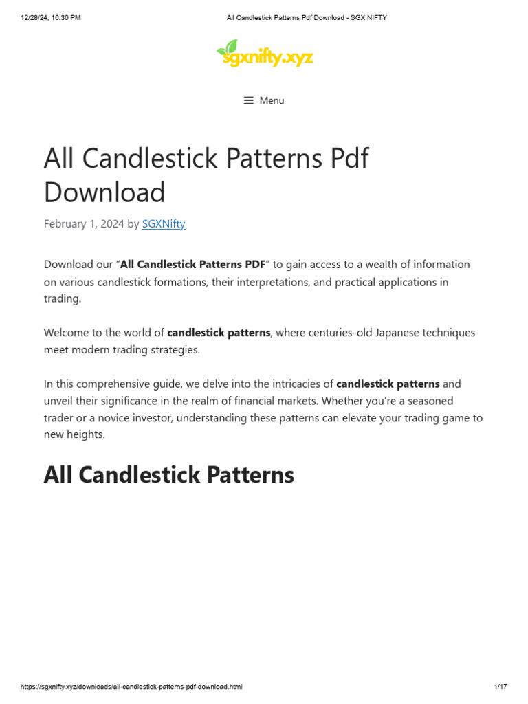 All Candlestick Patterns Pdf Download - SGX NIFTY | PDF | Market Trend ...