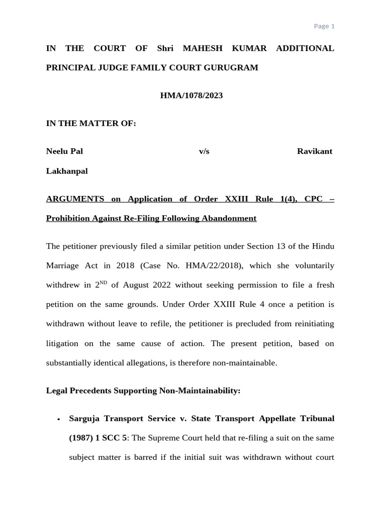 Divorce Petition Non-Maintainability Ruling | PDF | Res Judicata | Lawsuit