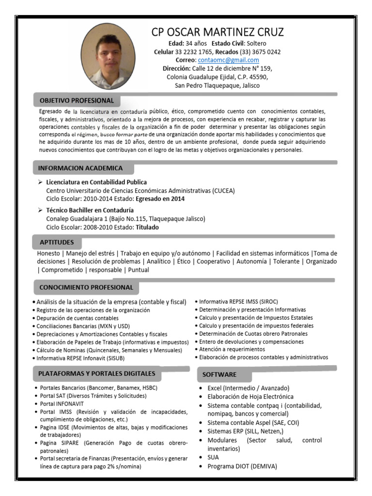 CV Oscar Martinez Cruz | PDF | Contador | Contabilidad