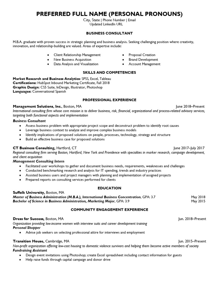 MBA International Business Concentration Resume | PDF | Master Of ...