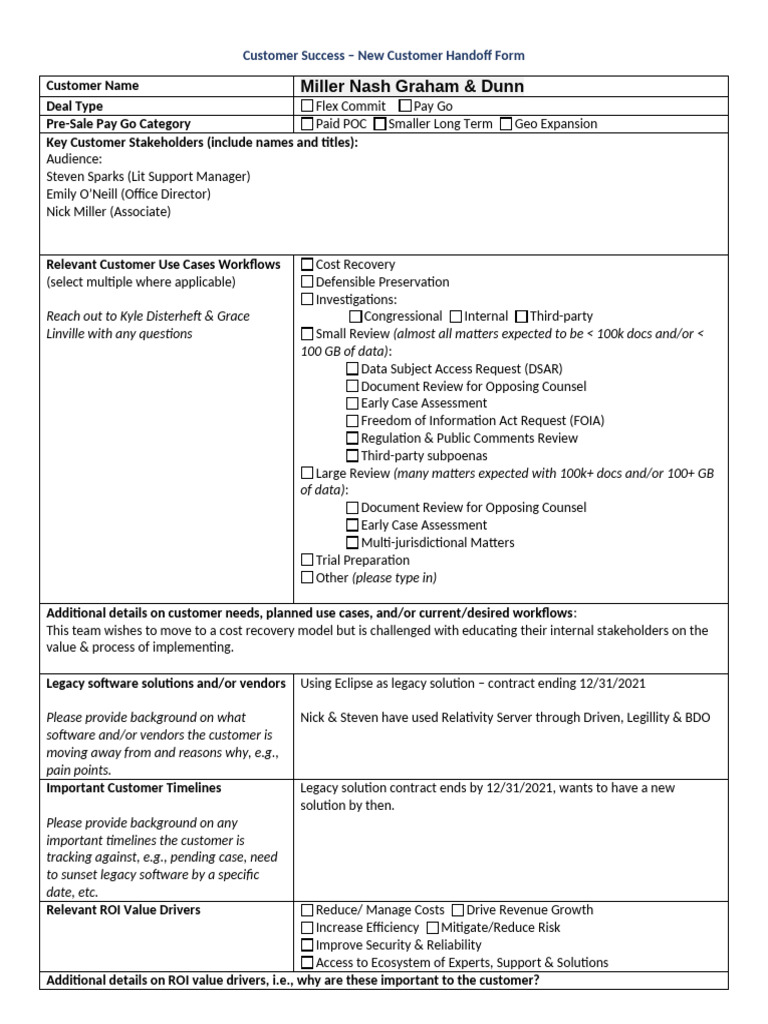 CX Handoff Form - Miller Nash | PDF