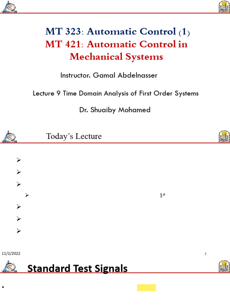 Lec - 09 - Time Domain Analysis of First Order Systems | PDF | Applied Mathematics | Electrical ...