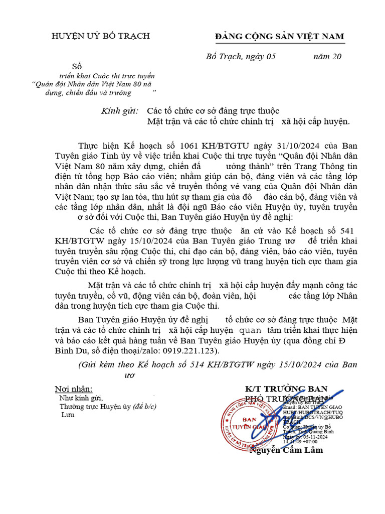 Ban TGHU CV Triển Khai Thi TT 80 Quân Đội Việt Nam.signed.signed | PDF