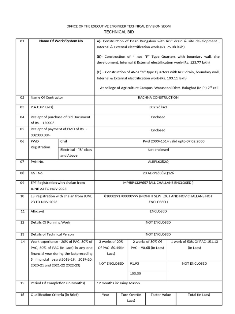 Tender Pq Check List (1) | PDF | Engineering