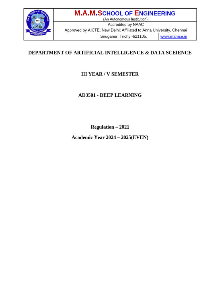 AD3501 DEEP LEARNING QB | PDF | Artificial Neural Network | Deep Learning