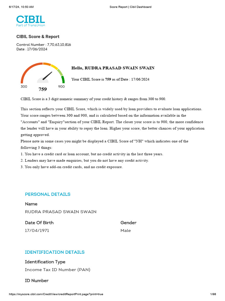 Score Report - Cibil Dashboard | PDF | Finance & Money Management | Credit
